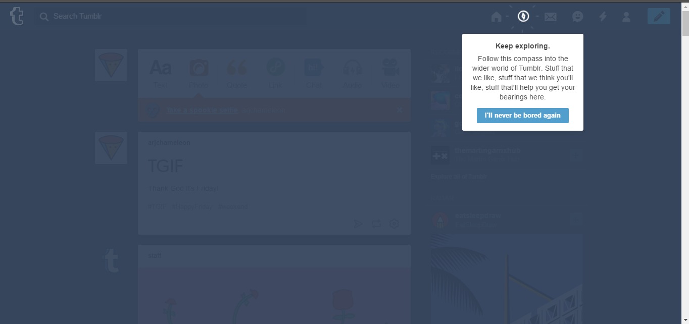 Tumblr User Onboarding Lightbox | Chameleon
